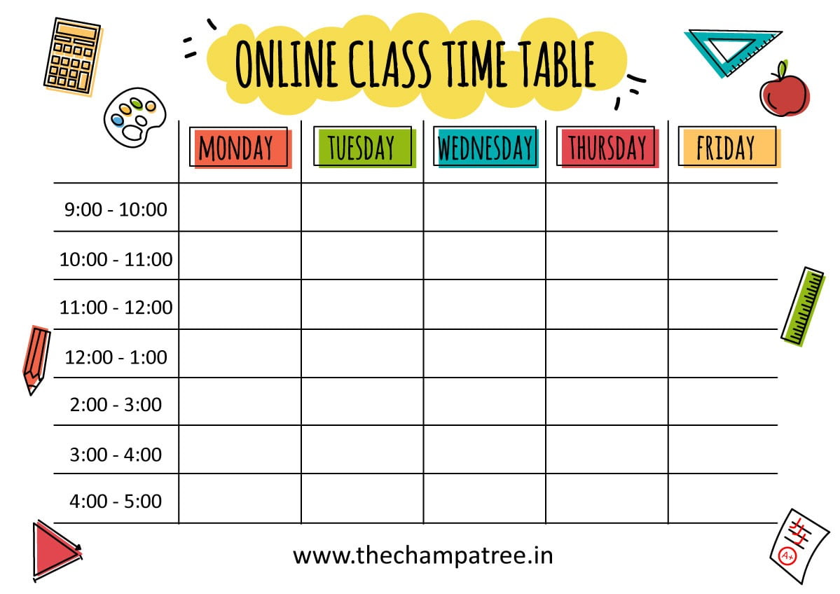 Online Classes Timetable for 4- 12 Years Old Kids